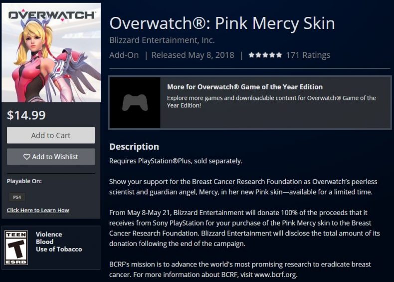 UPDATED: The PSN listing for the new Overwatch Pink Mercy Charity skin ...